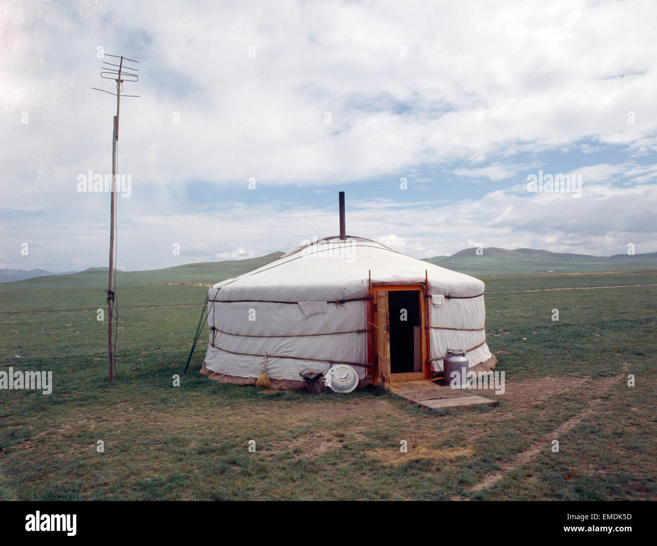 Steppe Mongolia Ger With Tv Aerial Yurt Stock Photo - Alamy