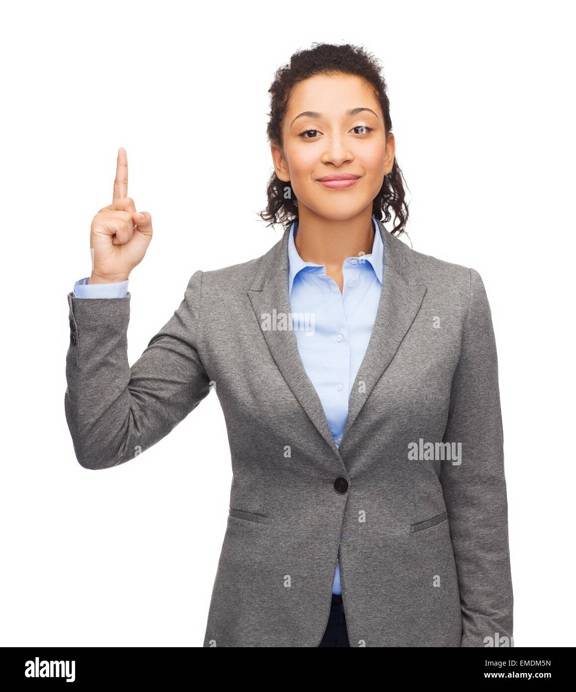 smiling businesswoman with her finger up Stock Photo - Alamy