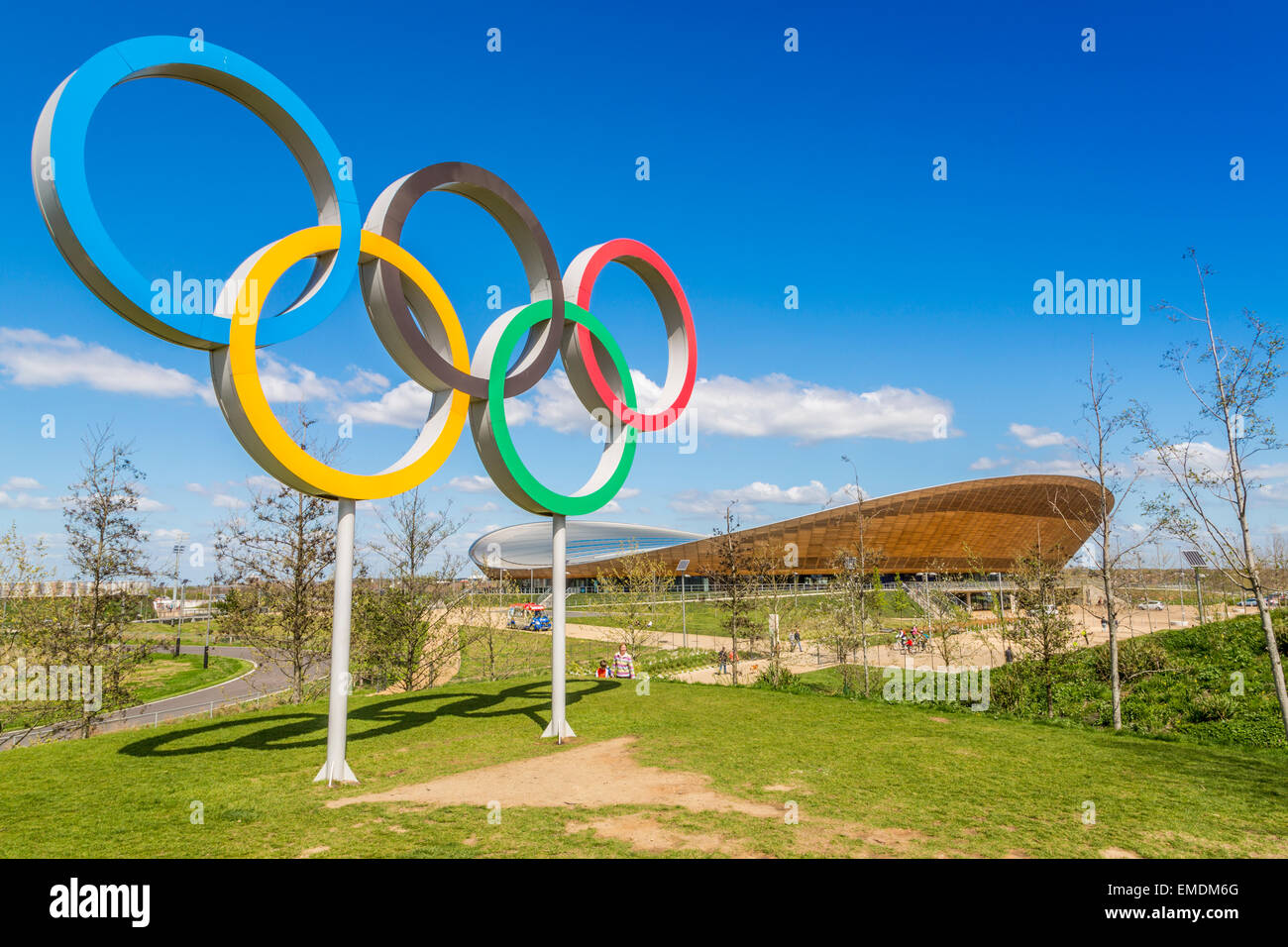 A blue sky image of the Olympic Rings with the Lee valley Velopark in ...