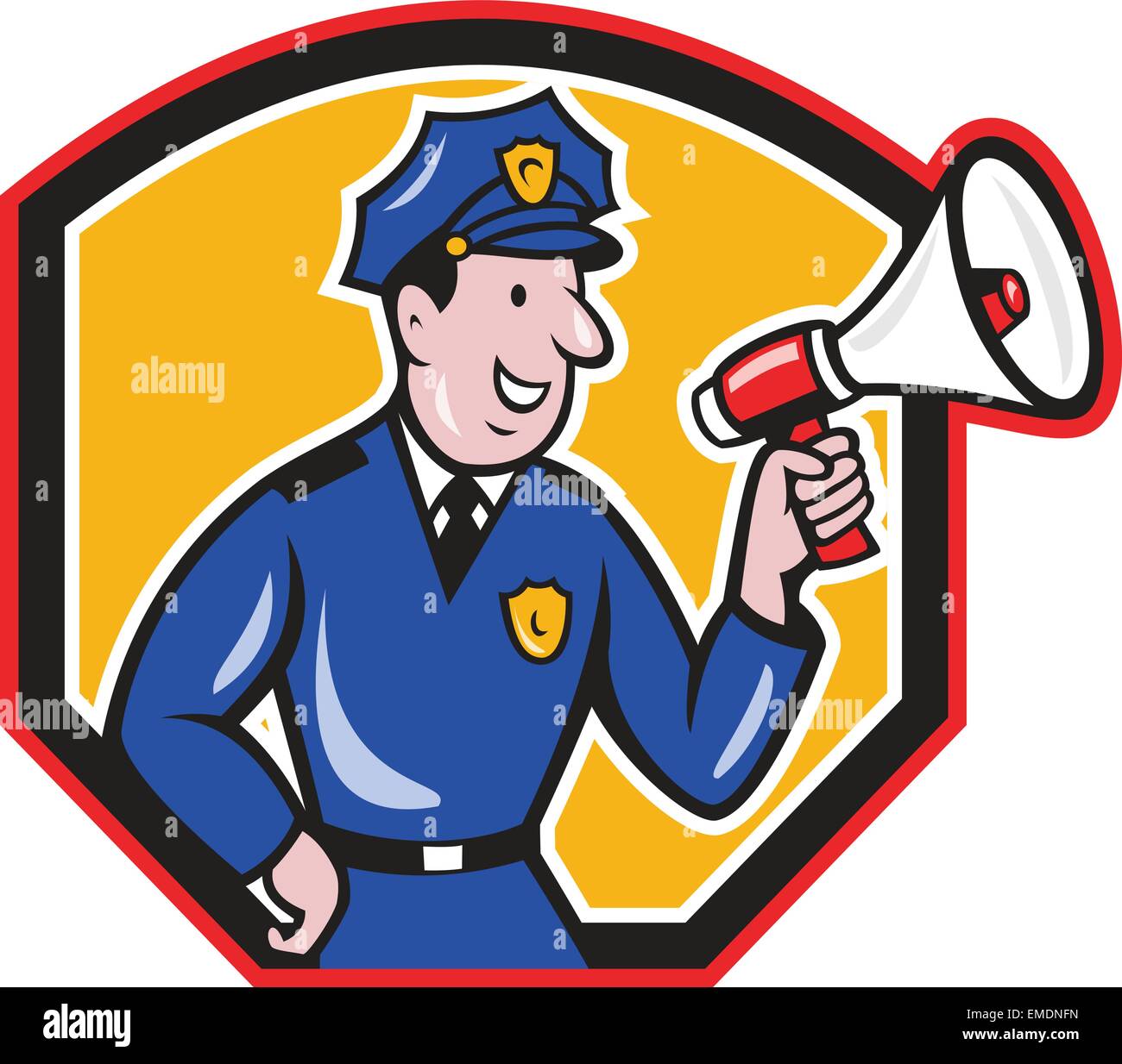 Policeman Shouting Bullhorn Shield Cartoon Stock Vector Image & Art - Alamy