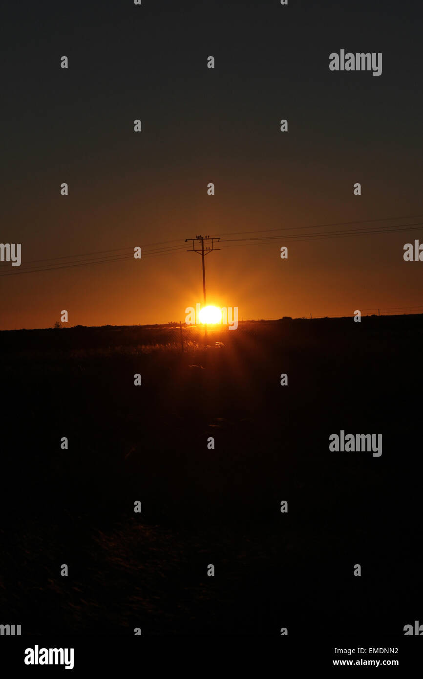 Sunrise with grass and telephone pole Stock Photo - Alamy