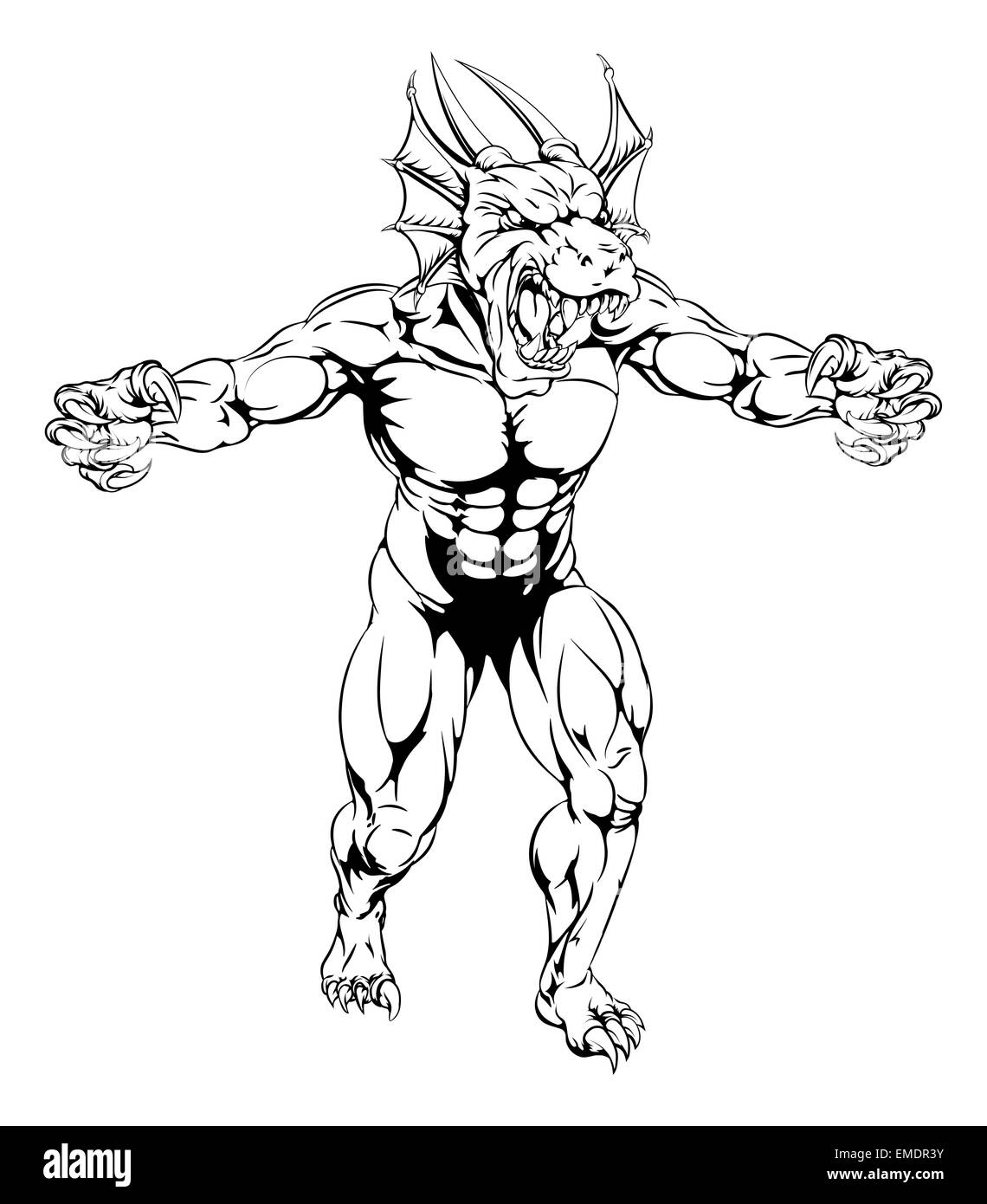 An aggressive tough mean red dragon sports mascot character with claws ...