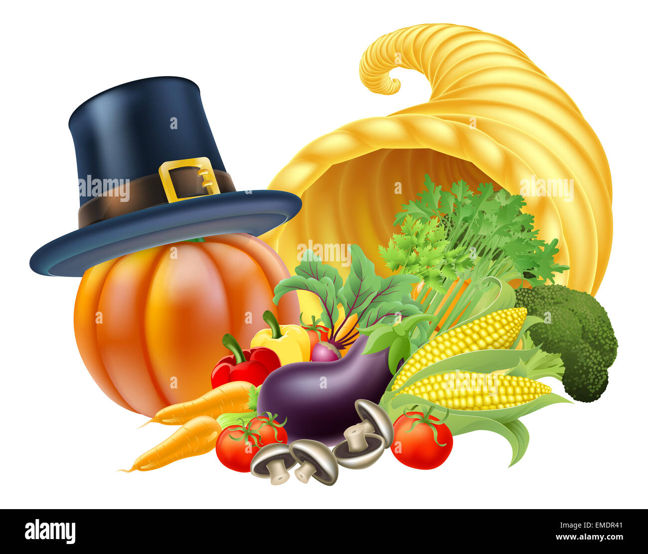 Thanksgiving golden horn of plenty cornucopia full of vegetables and ...