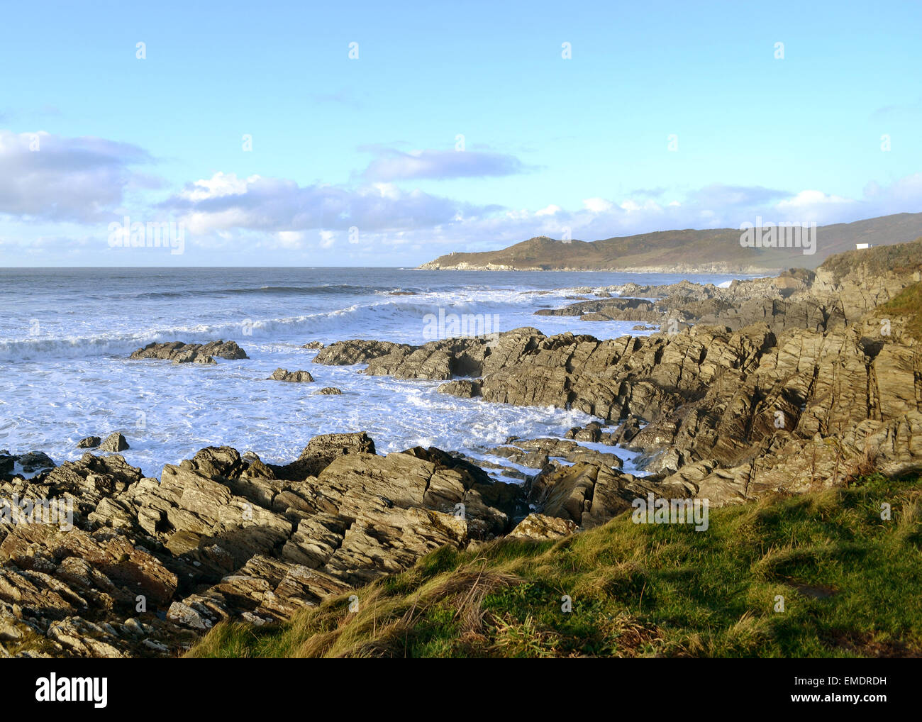 North Devon View Morte Point from Woolacombe with breaking waves and ...