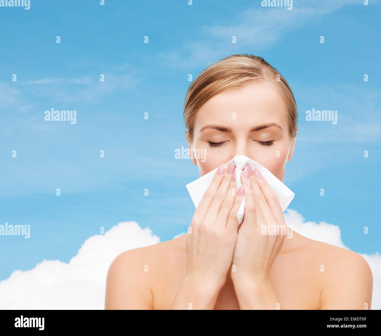 beautiful woman with paper tissue Stock Photo - Alamy