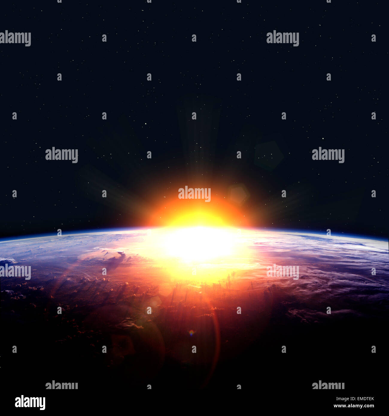 Earth with rising sun. Elements of this image furnished by NASA Stock ...