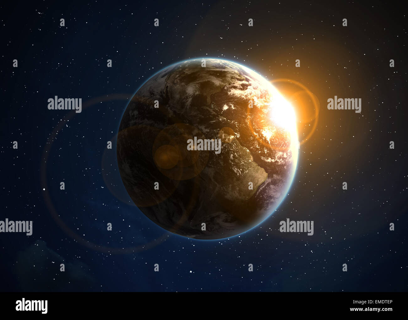 Earth with the rising sun. Elements of this image furnished by NASA ...