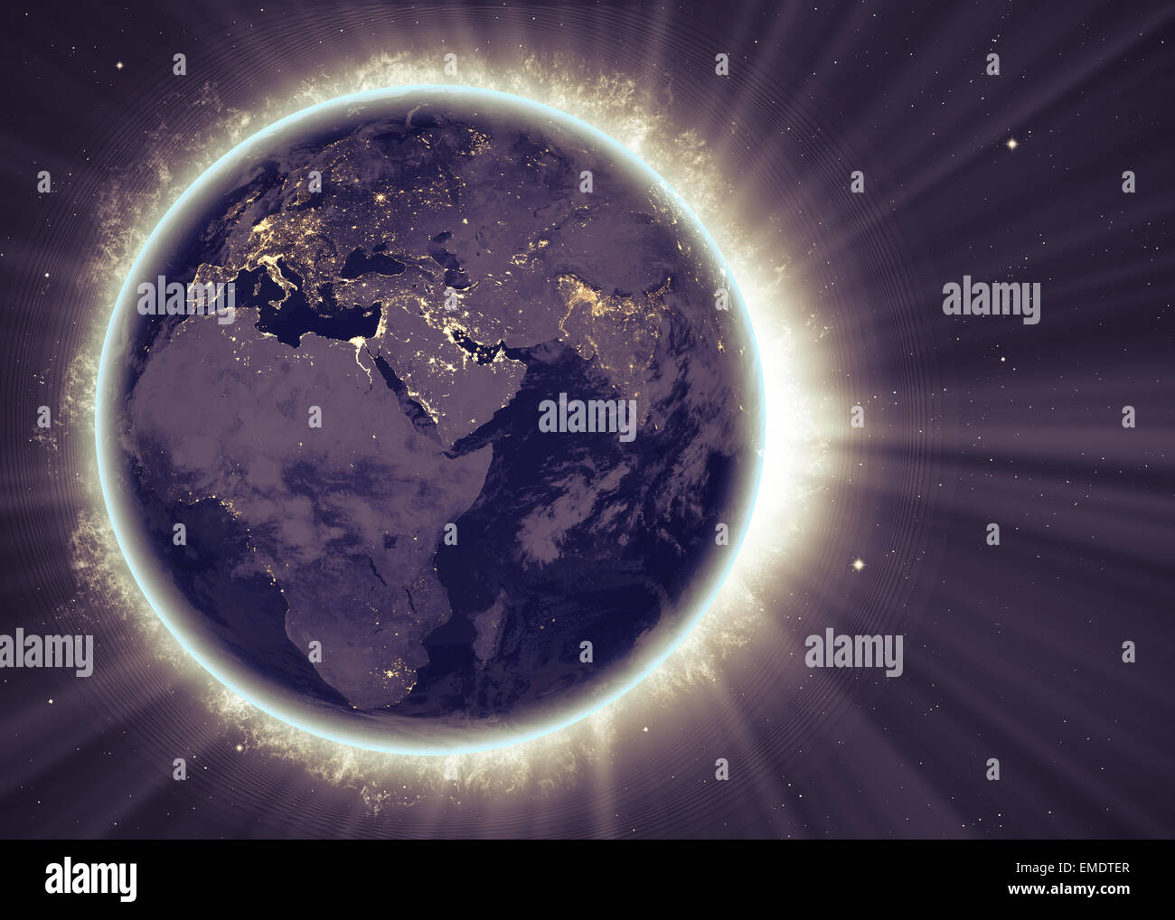 Earth with the rising sun. Elements of this image furnished by NASA ...