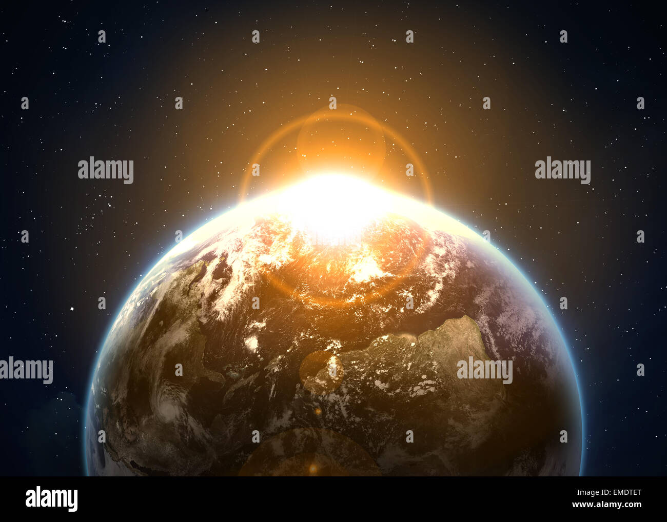 Earth with the rising sun. Elements of this image furnished by NASA ...