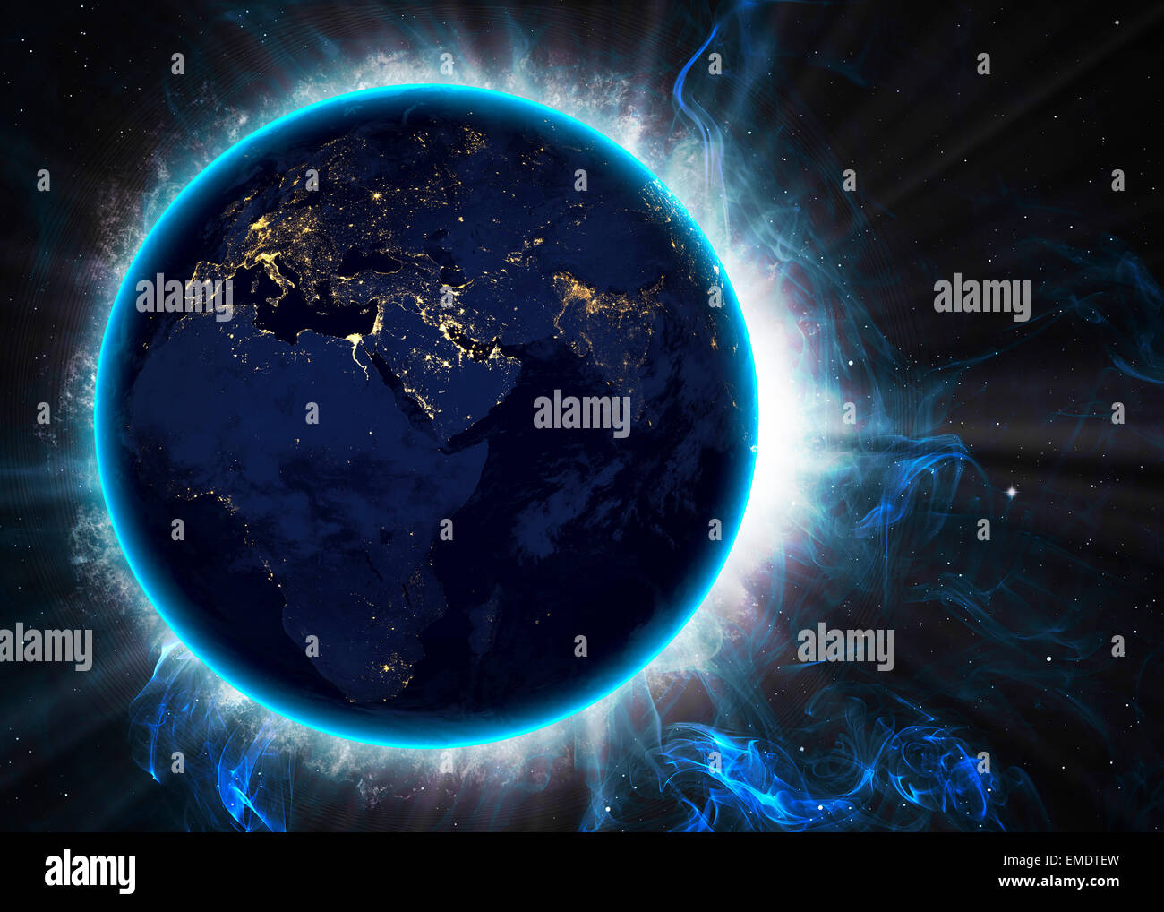 Earth with the rising sun. Elements of this image furnished by NASA ...