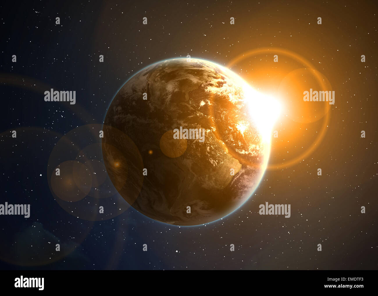 Earth with the rising sun. Elements of this image furnished by NASA ...