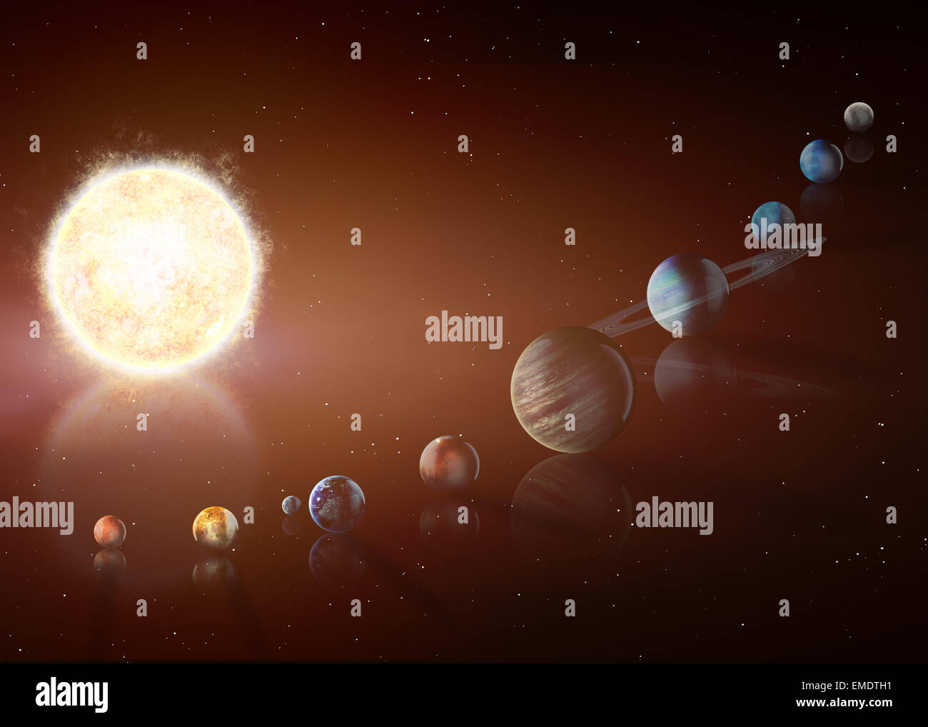 Illustration of solar system showing planets around sun. Elements of ...