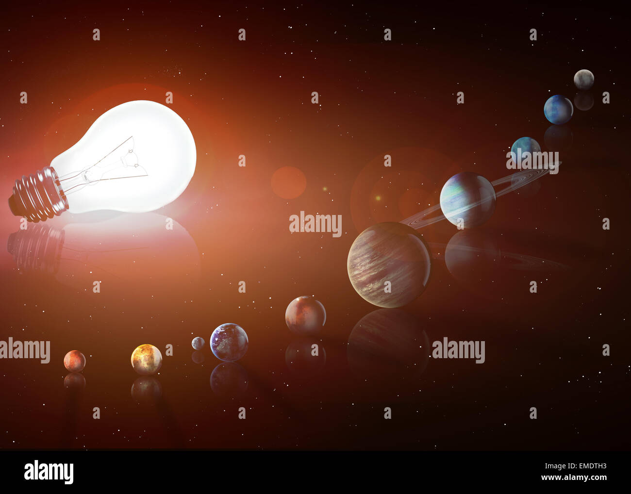 Illustration of solar system showing planets around bulb. Elements of ...