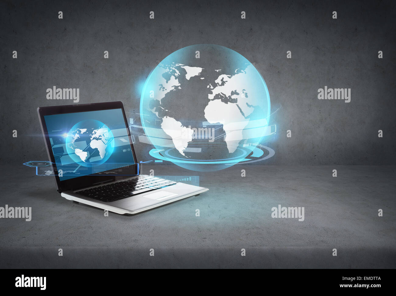 laptop computer with globe hologram on screen Stock Photo - Alamy
