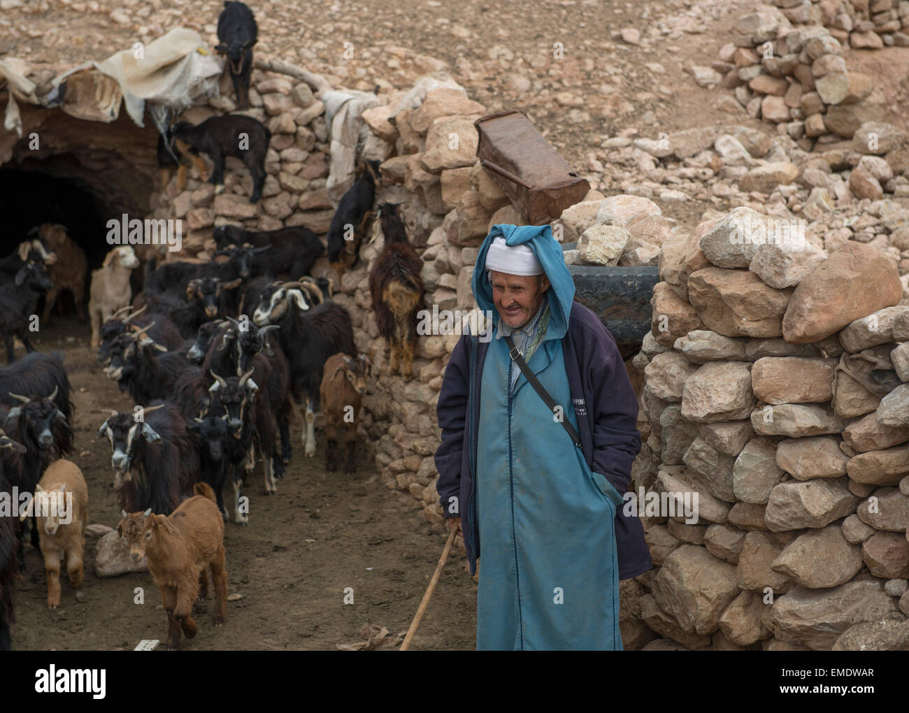 Nomadic Berber, living in caves in the central High Atlas Mountains ...