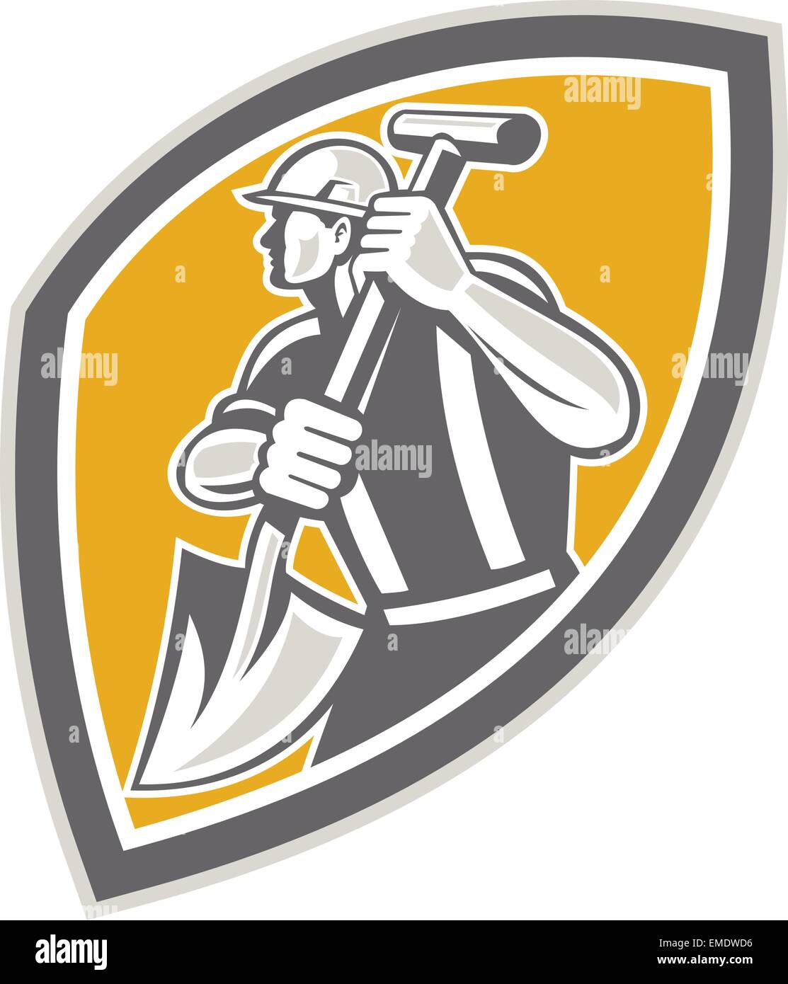 Construction Worker Digging Shovel Retro Stock Vector Image & Art - Alamy