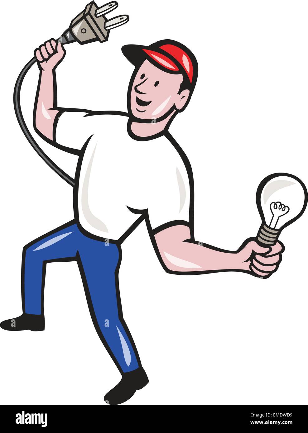 Electrician Hold Electric Plug and Bulb Cartoon Stock Vector Image ...