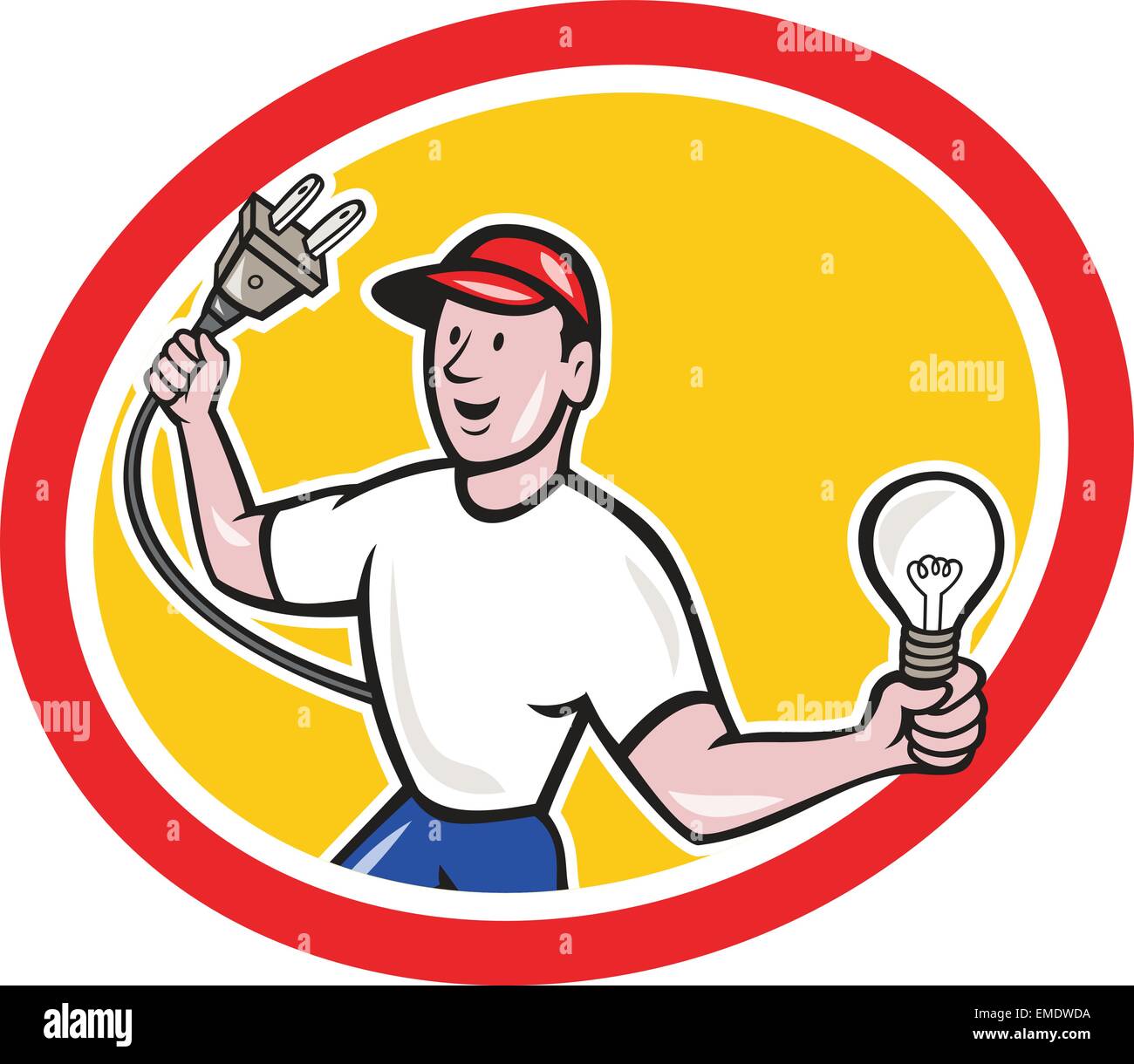 Electrician Holding Electric Plug and Bulb Cartoon Stock Vector Image ...