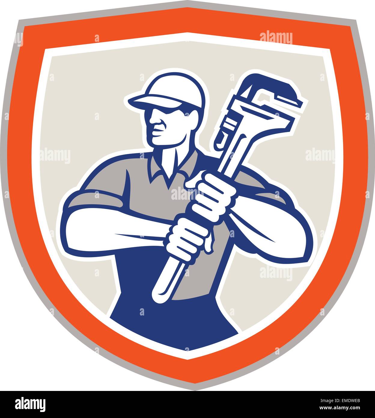 Plumber Holding Giant Monkey Wrench Shield Stock Vector Image & Art - Alamy