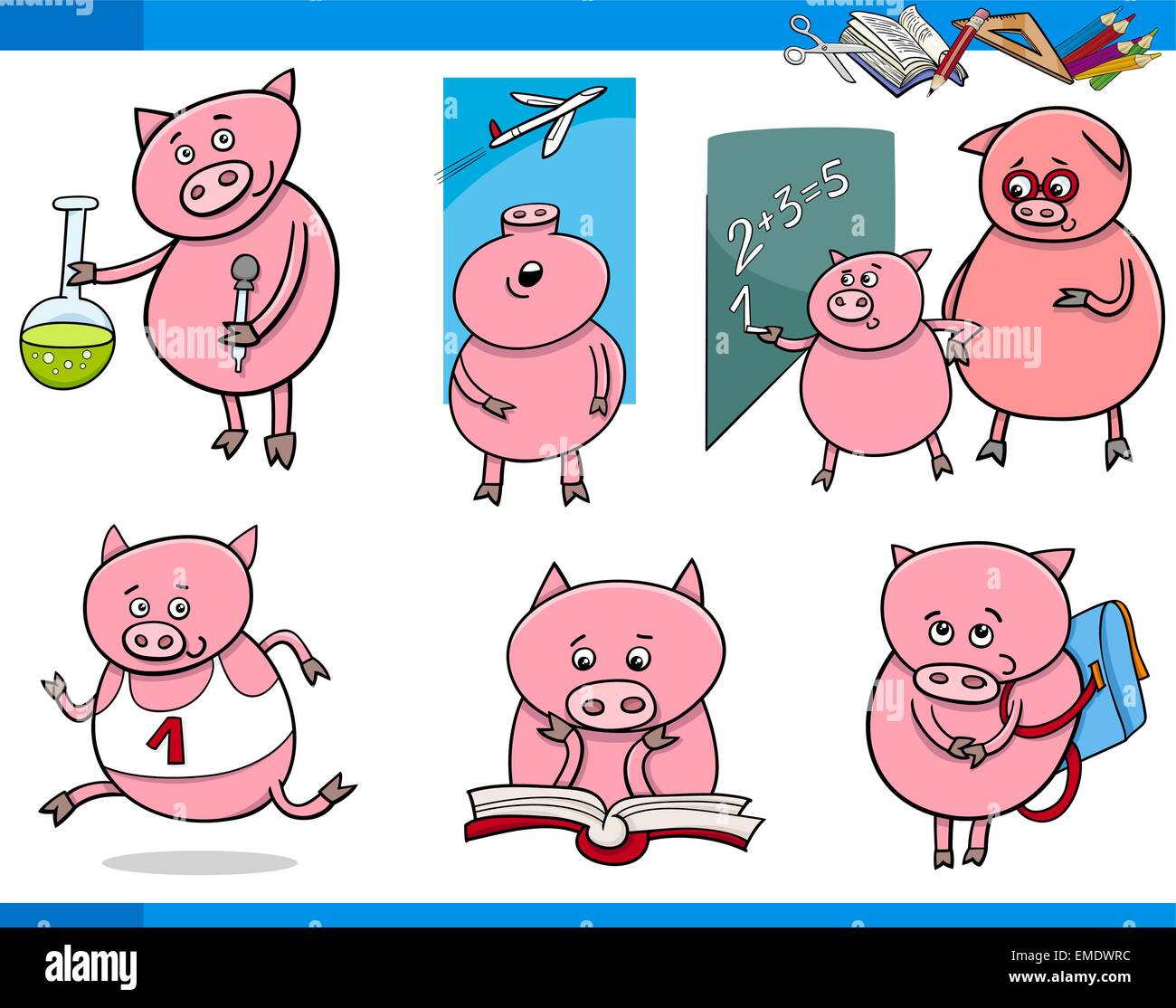 Cartoon Illustration of Piglet Animal Character School Student Set ...