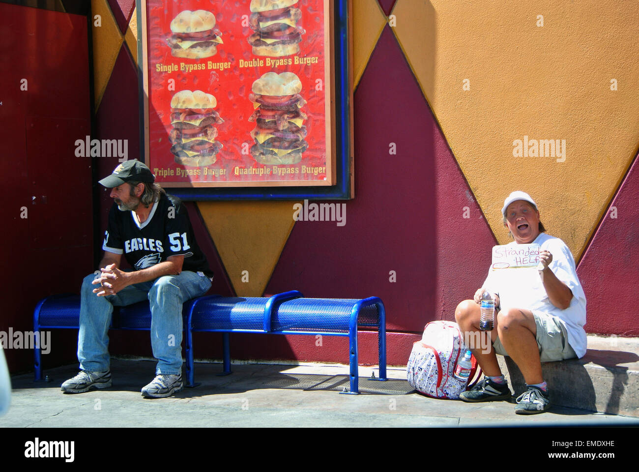 homeless down and out couple beg for handouts in Las Vegas Stock Photo ...