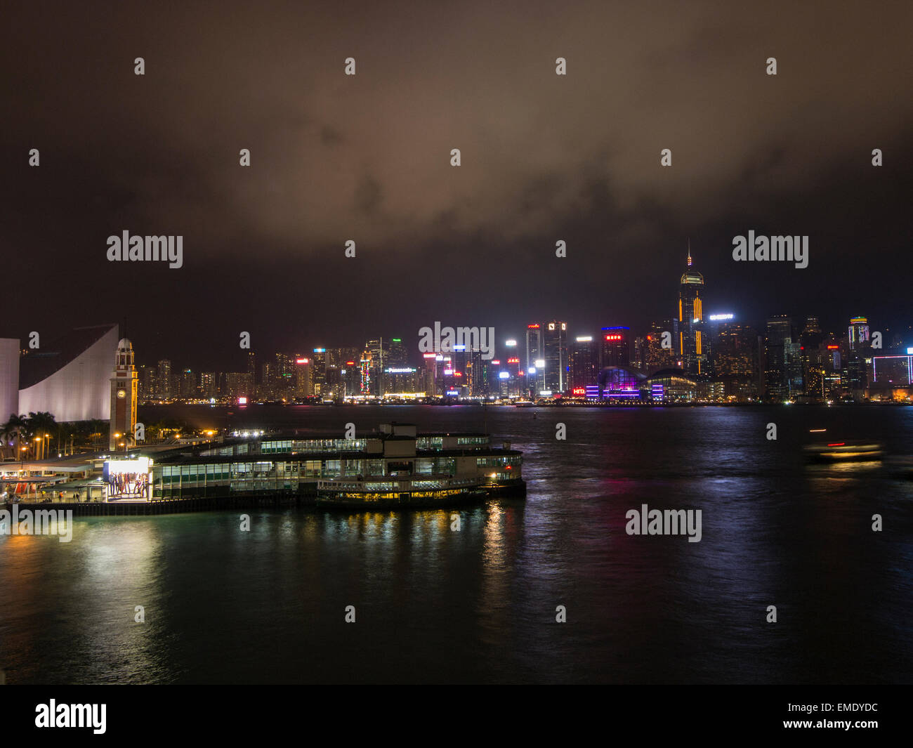 Victoria Harbour, Star Ferry, skyline, Clock tower, night scene ...