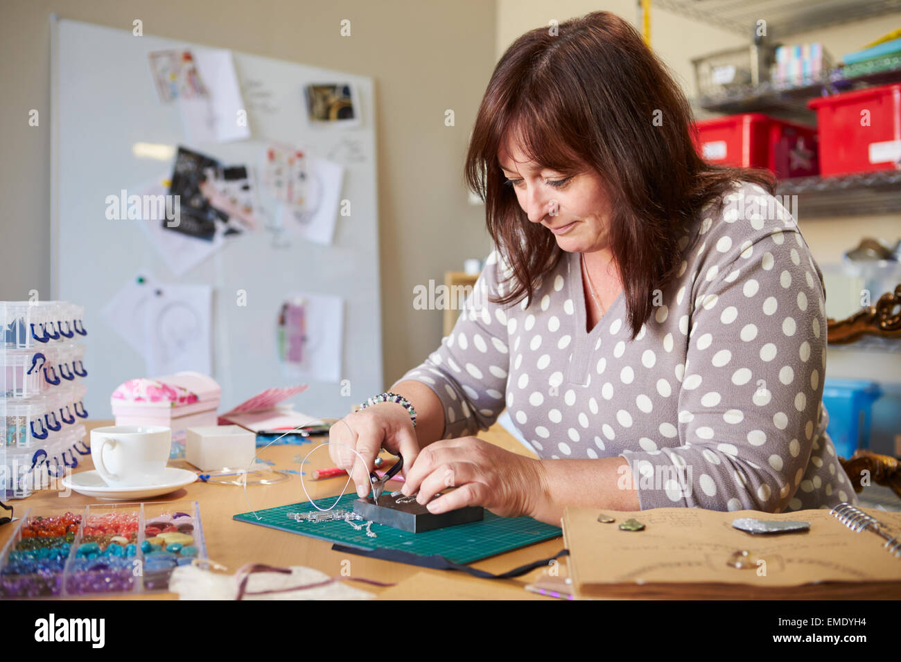Mature Woman Making Jewelry At Home Stock Photo - Alamy