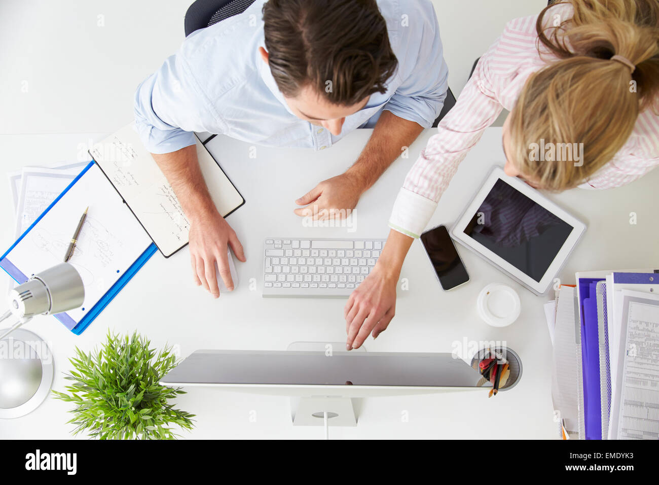 Overhead View Of Businesspeople Working At Office Computer Stock Photo ...