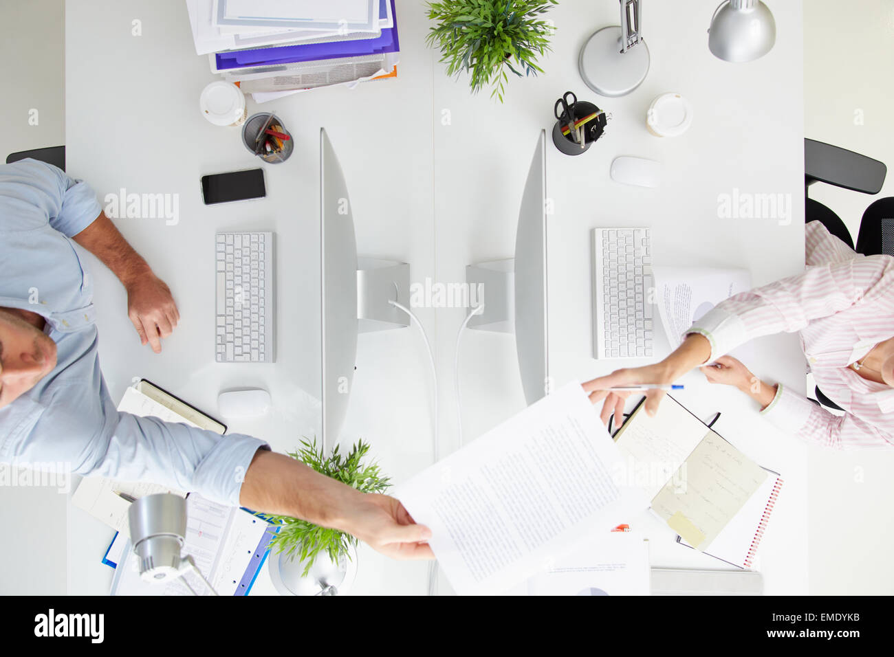 Overhead View Of Businesspeople Working At Office Computer Stock Photo ...
