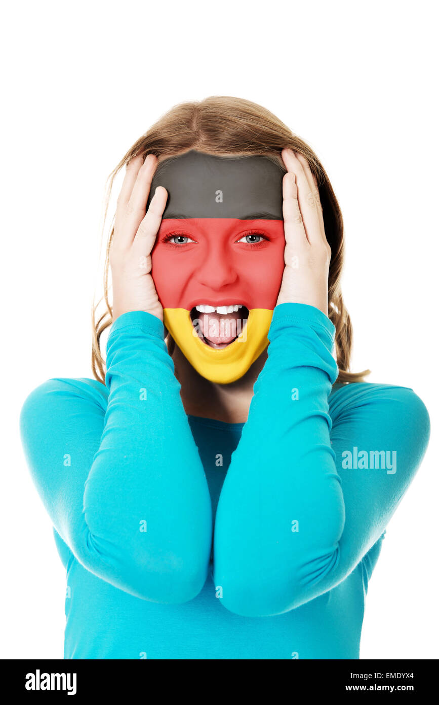 Woman with Germany flag on face Stock Photo - Alamy