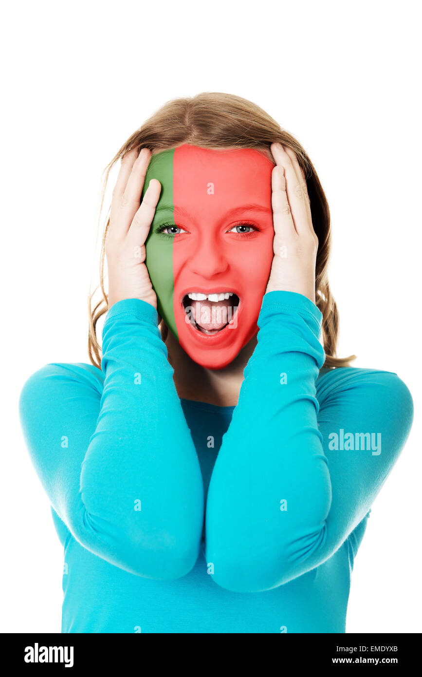 Woman face painted with flag portuguese hi-res stock photography and ...