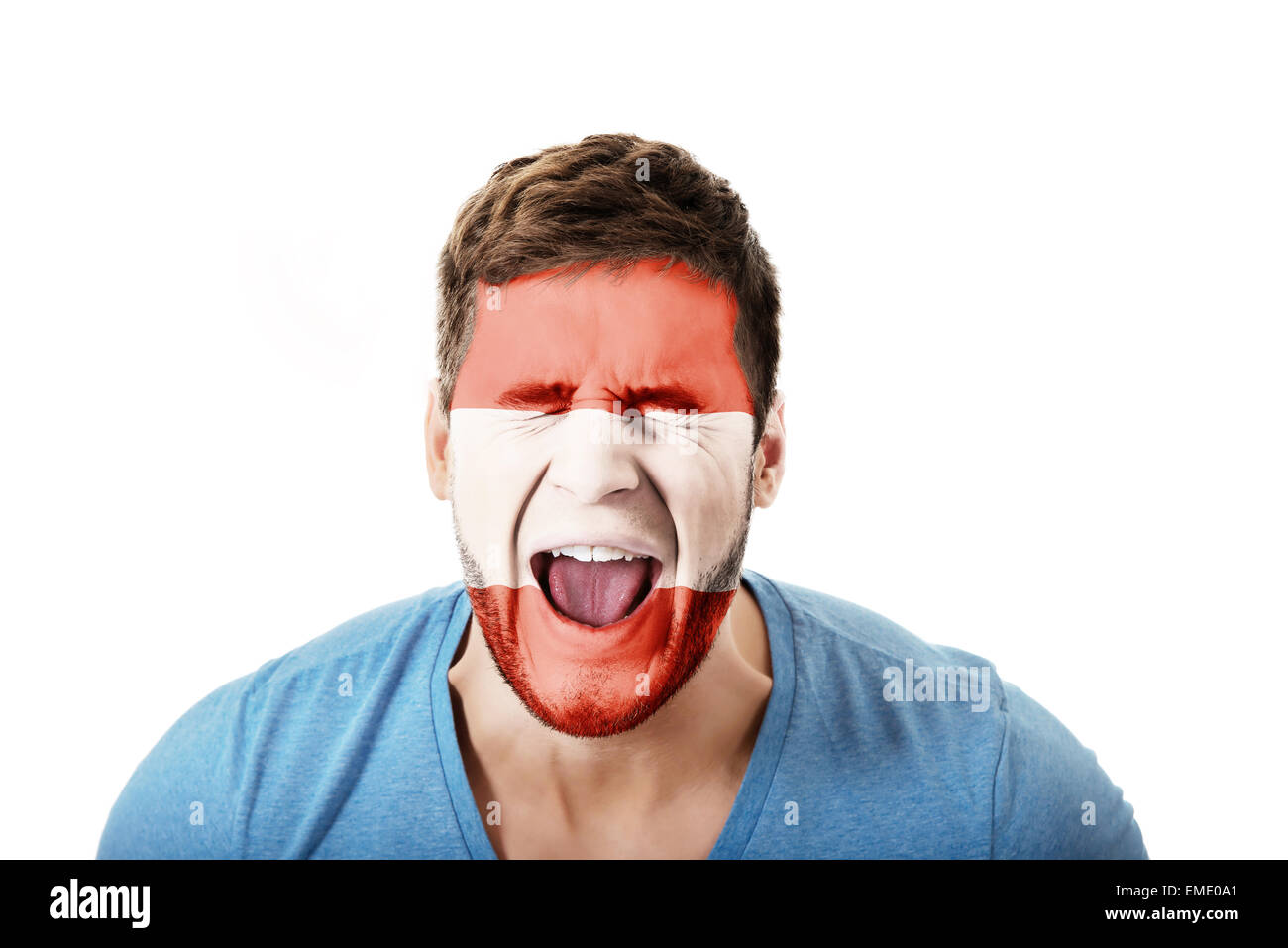 Screaming man with Austria flag on face Stock Photo - Alamy