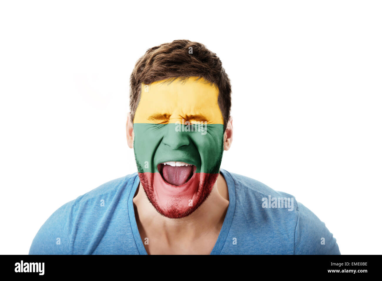 Screaming man with Lithuania flag on face Stock Photo - Alamy