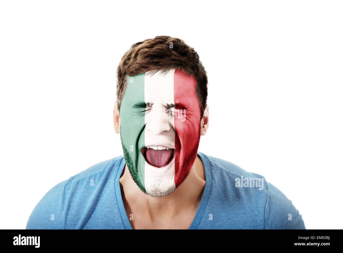 Screaming man with Mexico flag on face Stock Photo - Alamy