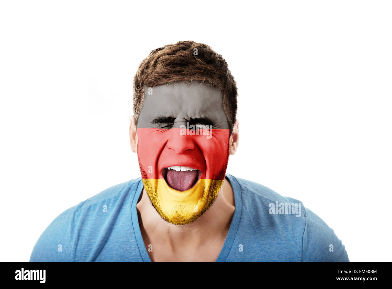 Screaming man with Germany flag on face Stock Photo - Alamy