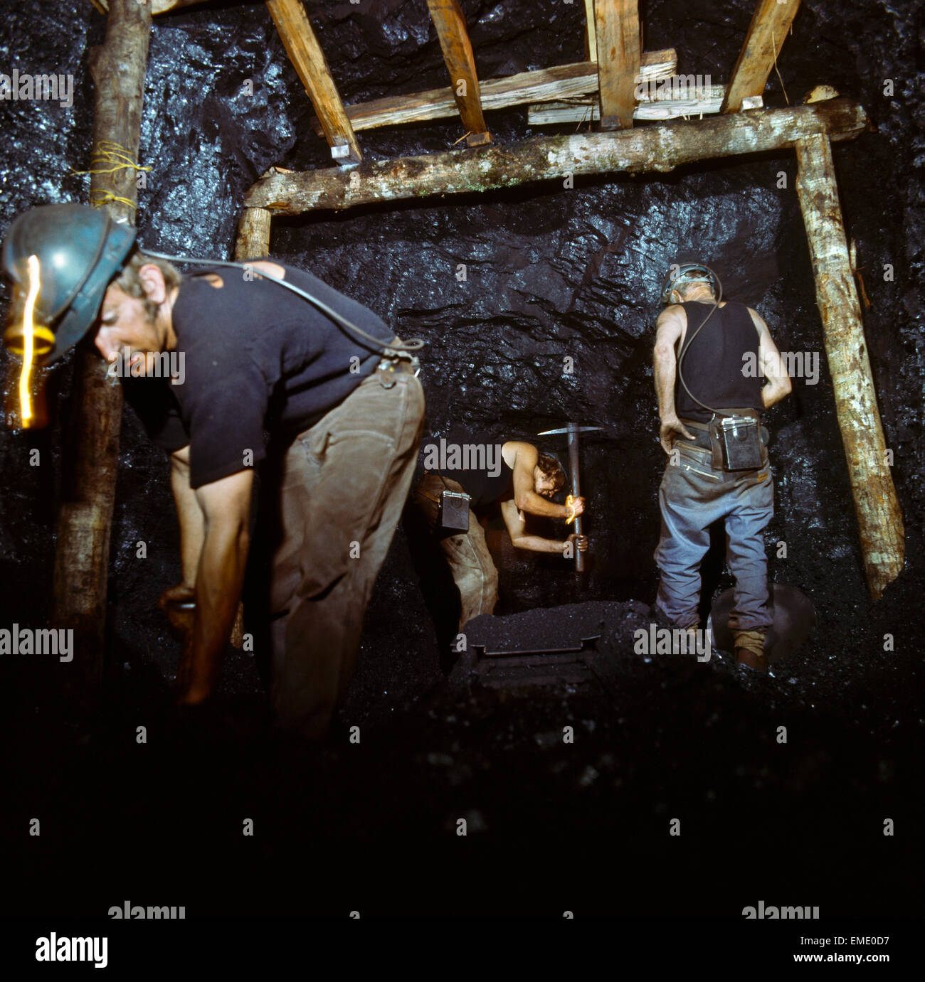 West Coast New Zealand Denniston Coalmining Miners At Coal Face Stock ...