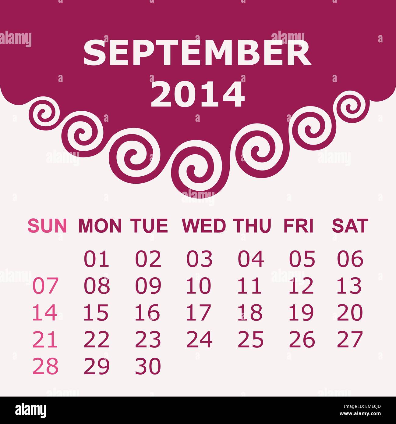 Calendar of September 2014 with spiral design - vector illustration ...