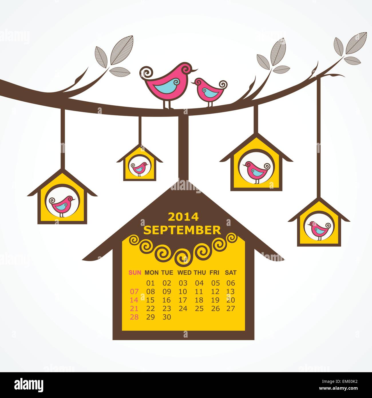 Calendar of September 2014 with birds sit on branch stock vector Stock ...