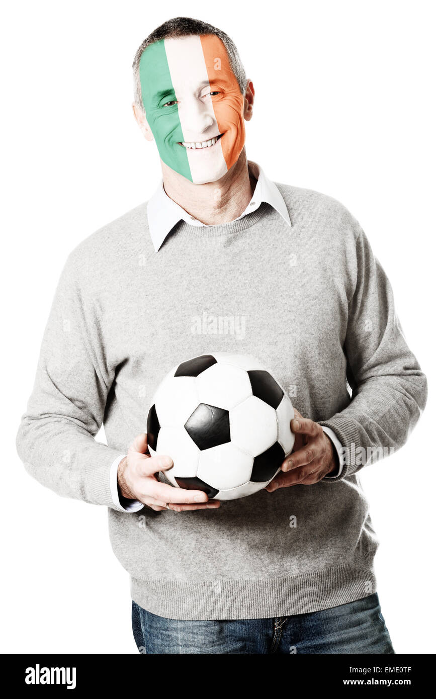 Mature man with Ireland flag on face Stock Photo - Alamy