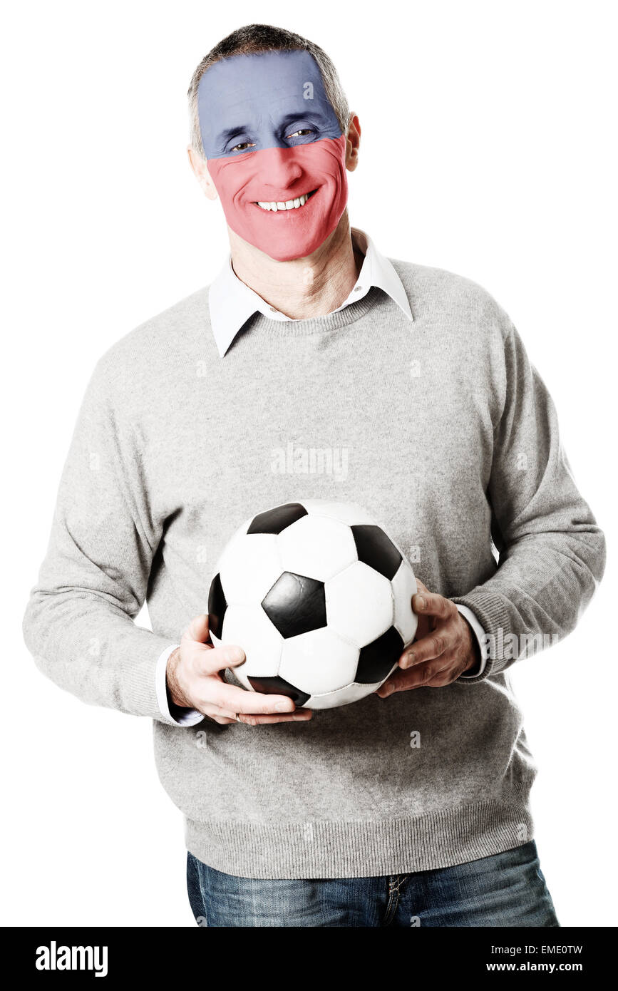 Mature man with Liechtenstein flag on face Stock Photo - Alamy