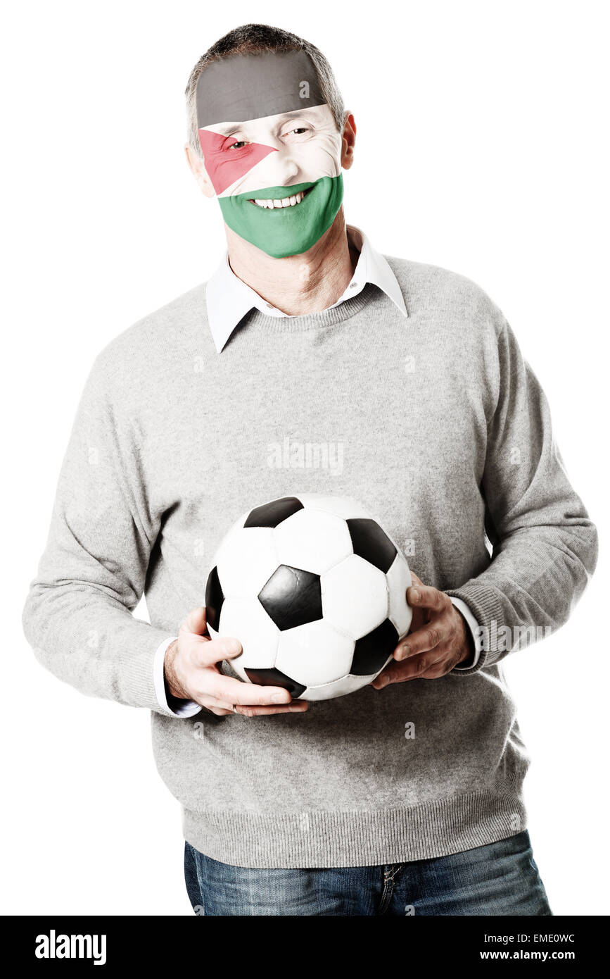 Mature man with Palestine flag on face Stock Photo - Alamy