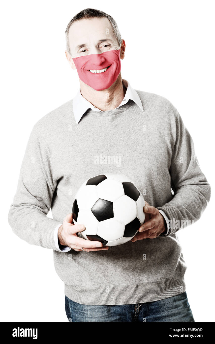 Mature man with Poland flag on face Stock Photo - Alamy