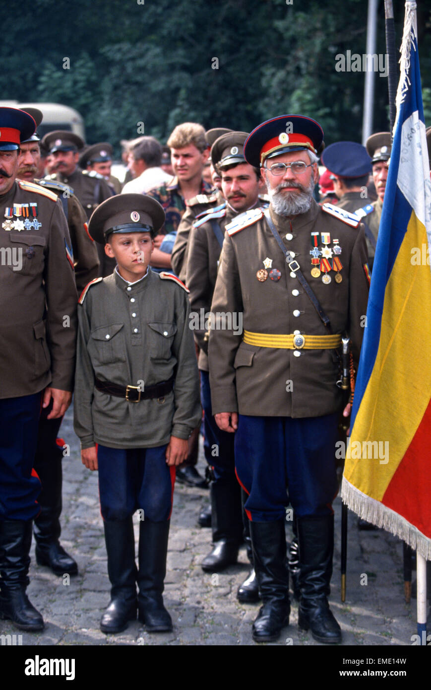 Russian Don Cossacks stand at attention during a blessing at the ...