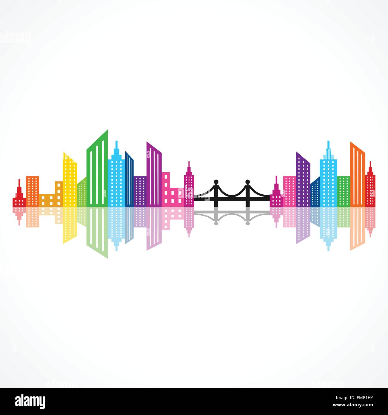 Illustration of abstract colorful building design with bridge Stock ...