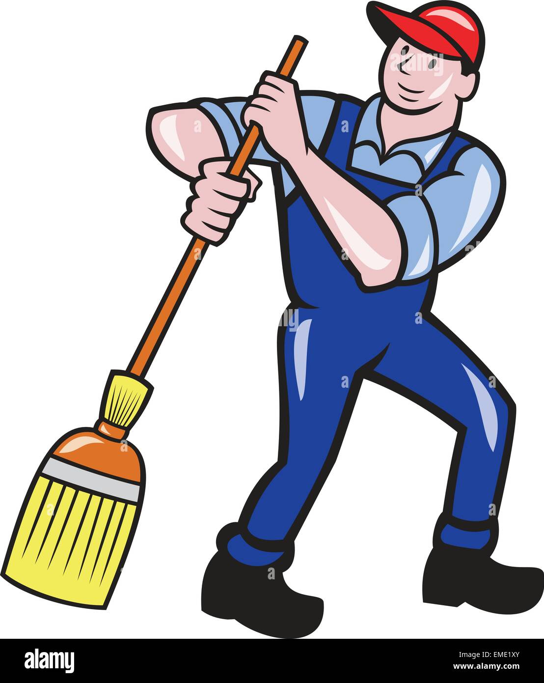 Janitor Cleaner Sweeping Broom Cartoon Stock Vector Image And Art Alamy
