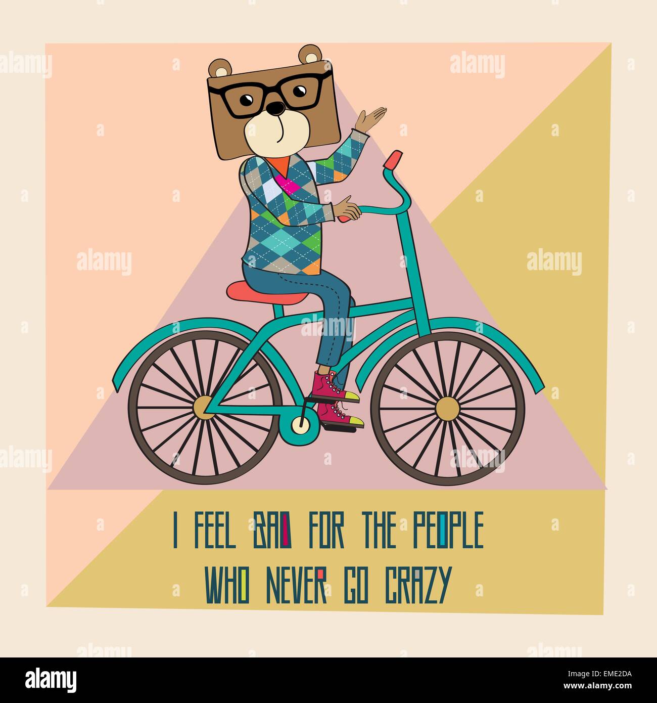 Hipster poster with nerd bear riding bike Stock Vector Image & Art - Alamy