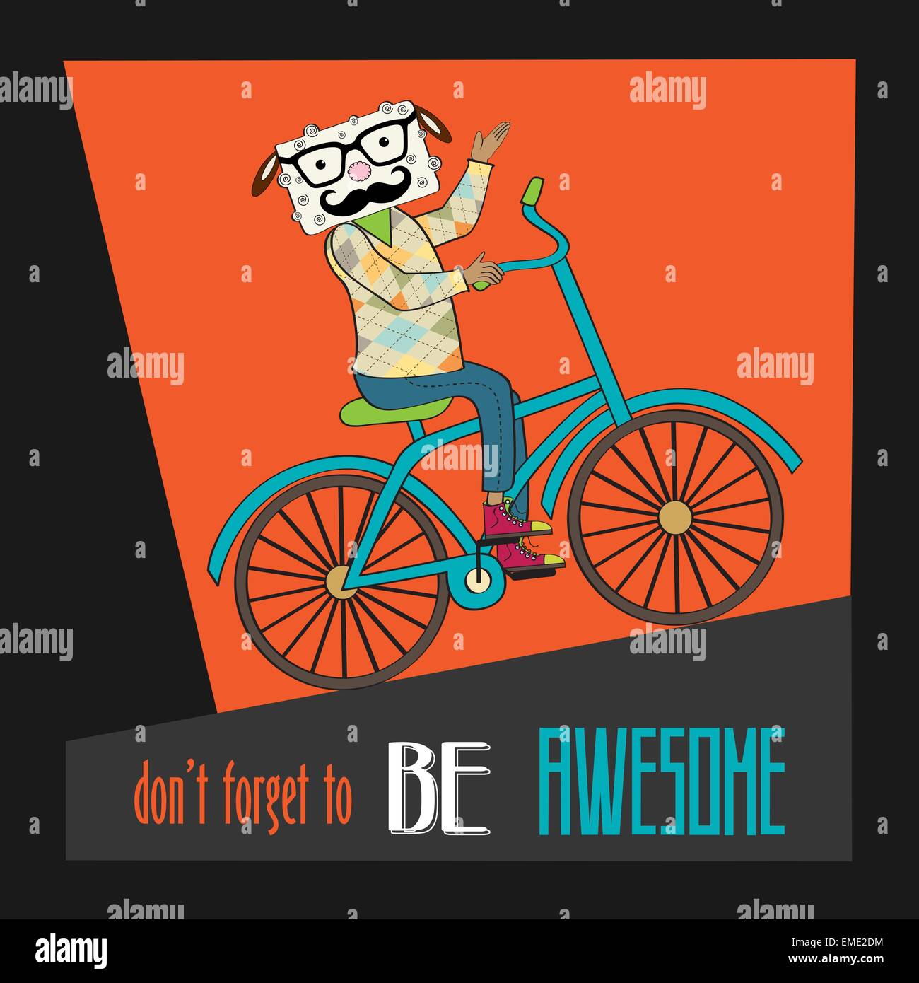 Hipster poster with nerd sheep riding bike Stock Vector Image & Art - Alamy