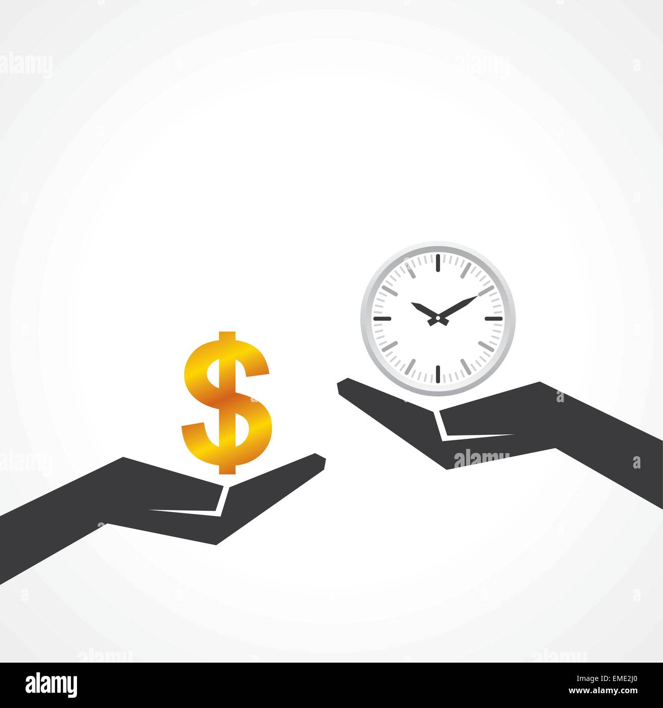 Hand hold dollar and clock symbol to compare their value stock vector ...