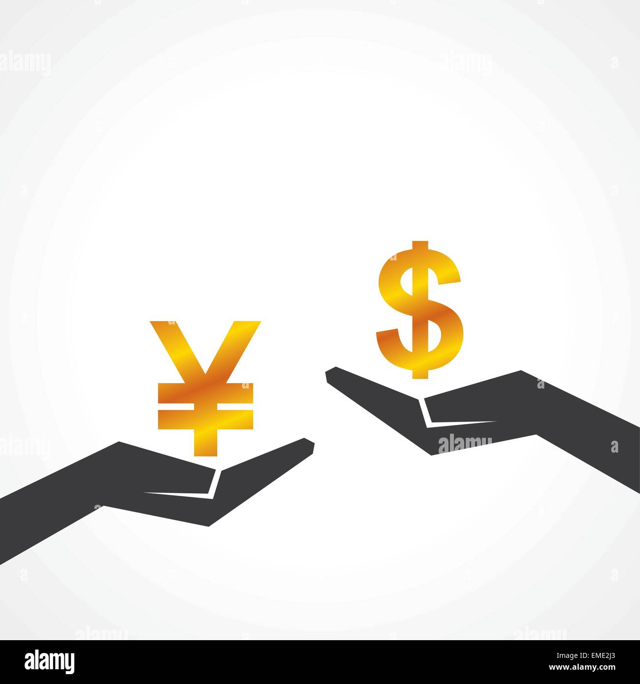 Hand hold dollar and yen symbol to compare their value stock vector ...