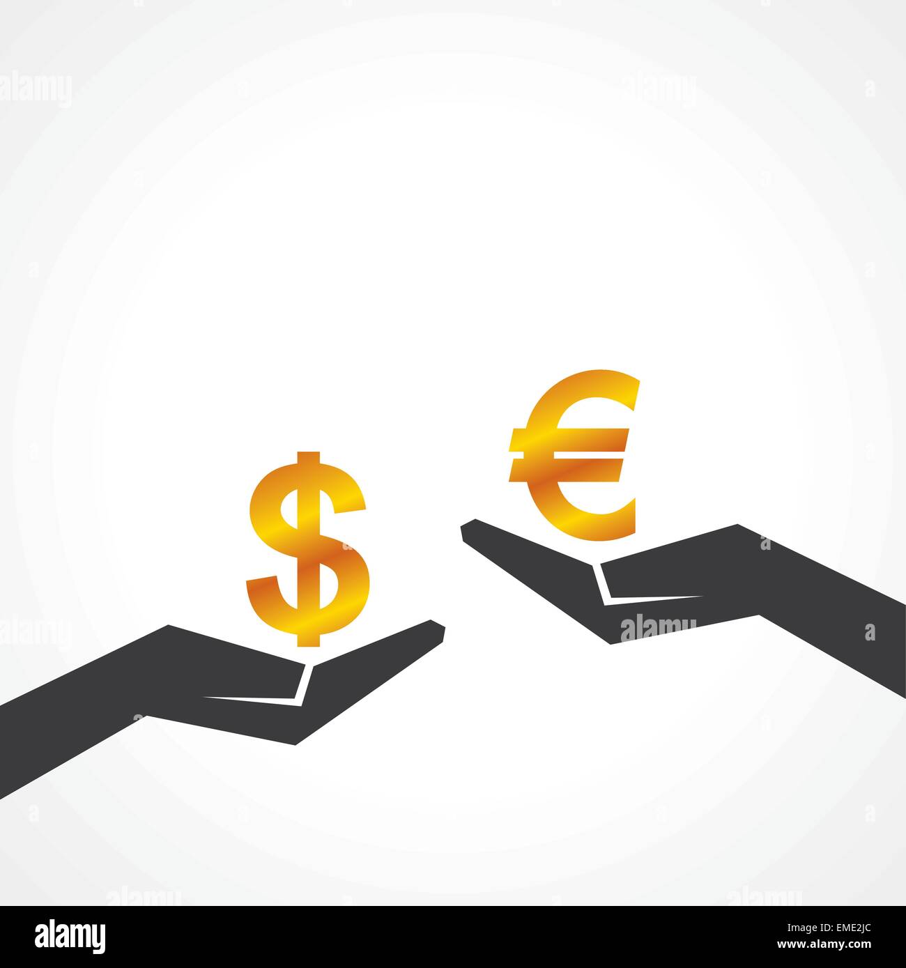 Hand hold dollar and euro symbol to compare their value stock vector ...